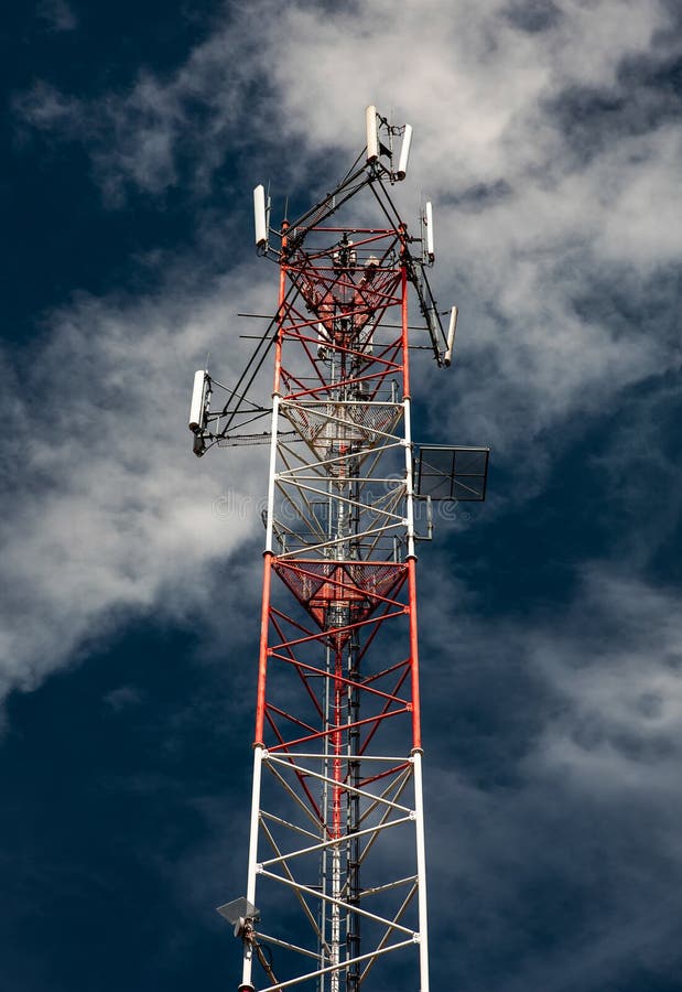 Broadcast Transmission Tower at Cloudy Sky Stock Photo - Image of ...