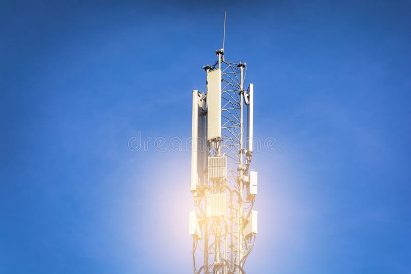 GSM tower on a blue sky stock image. Image of phone - 198487661