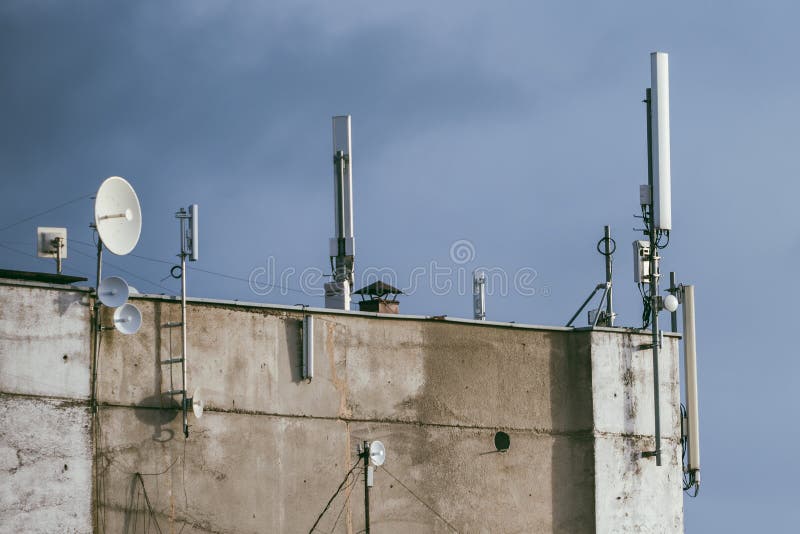 GSM Transmitters on a Roof of Building Stock Photo - Image of cell ...