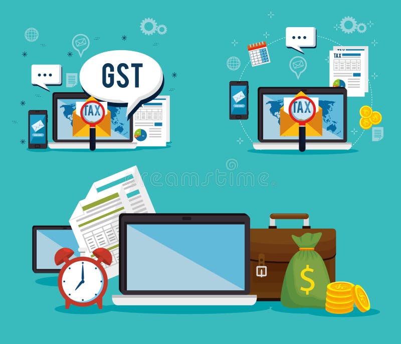 Gst Time Set Elements Icons Stock Vector - Illustration of income ...
