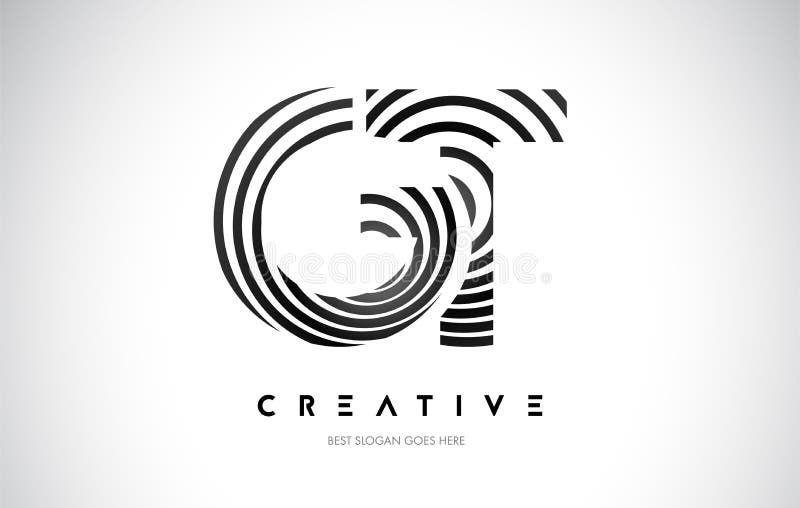 GT Lines Warp Logo Design. Letter Icon Made with Black Circular Lines ...