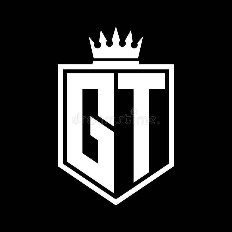 GT Logo Monogram Bold Shield Geometric Shape with Crown Outline Black ...