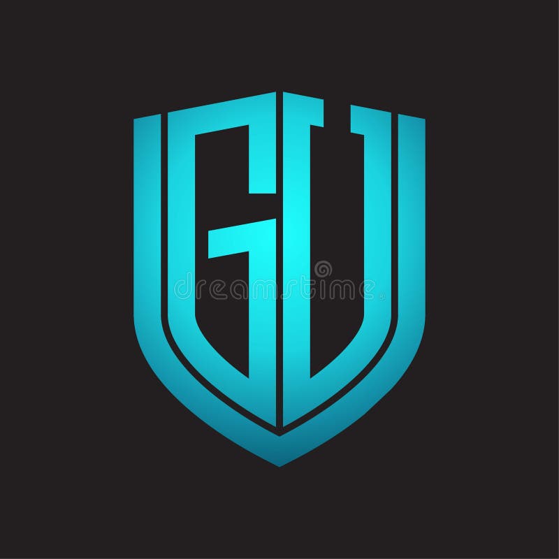 GU Logo Monogram with Emblem Shield Design Isolated with Blue Colors on ...