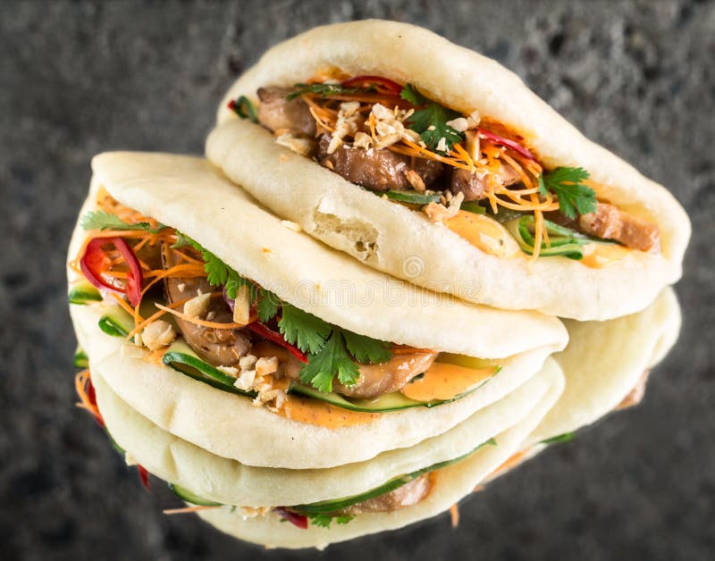 Gua bao with chicken stock photo. Image of asian, mirror - 91557124