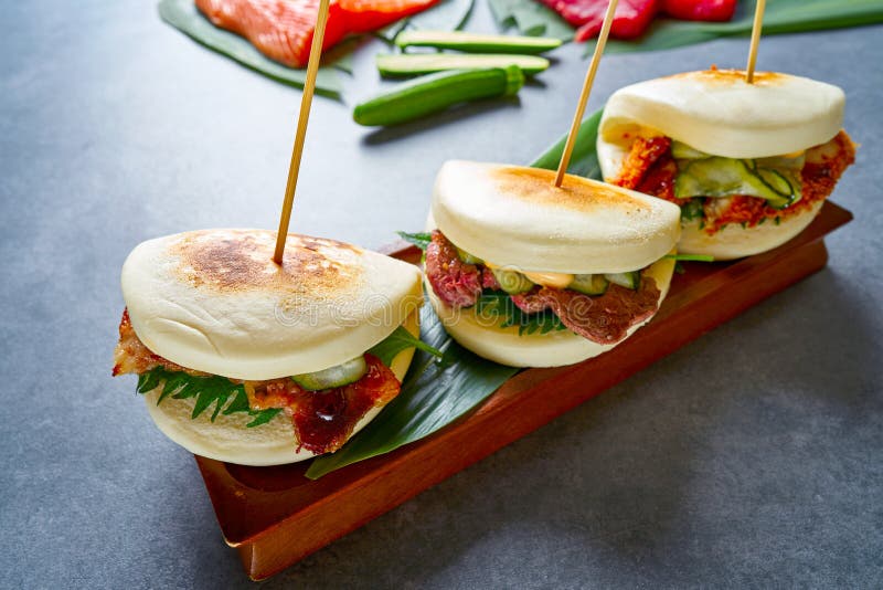 Gua Bao Meat and Chicken Asian Food Stock Image - Image of culinary ...