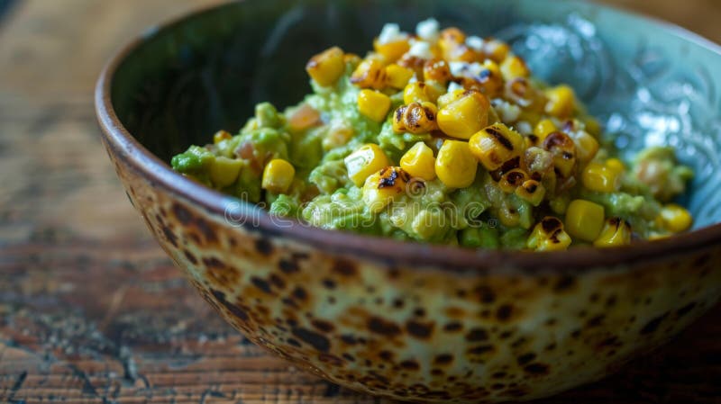 Guacamole with Charred Corn in a Speckled Bowl, a Rustic Delight Stock ...