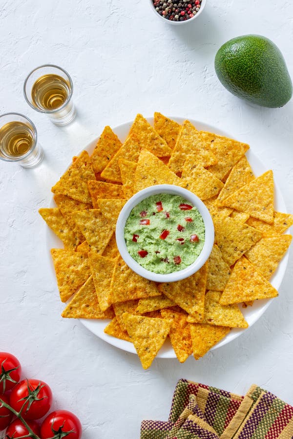 Guacamole with Corn Chips Nachos. Mexican Food Stock Photo - Image of ...