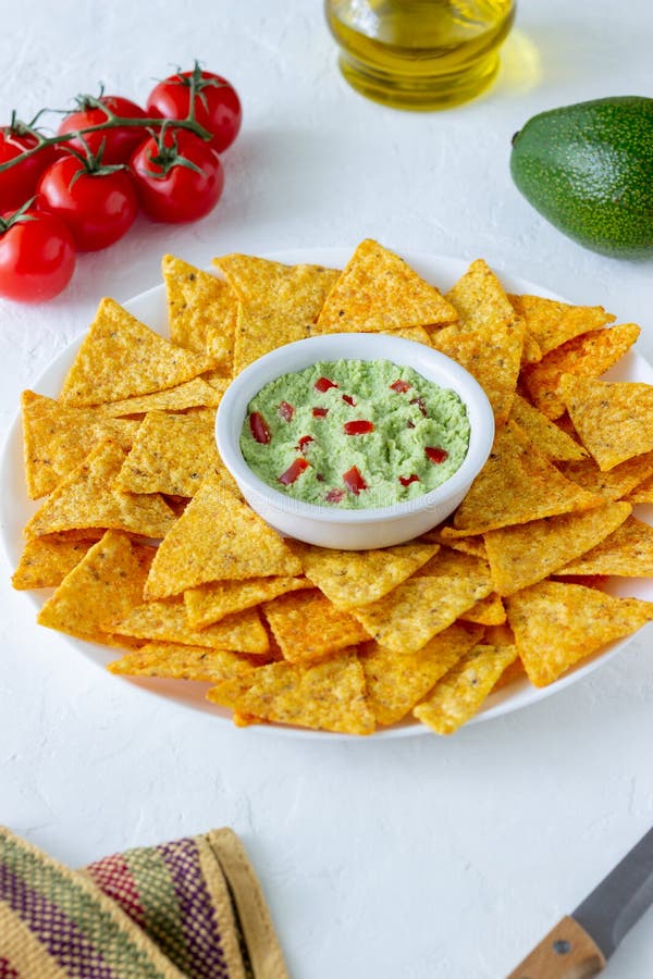 Guacamole with Corn Chips Nachos. Mexican Food Stock Photo - Image of ...
