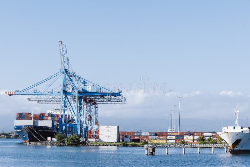 Loading and Unloading Containers on a Cargo Ship. Cranes Lifting Goods ...