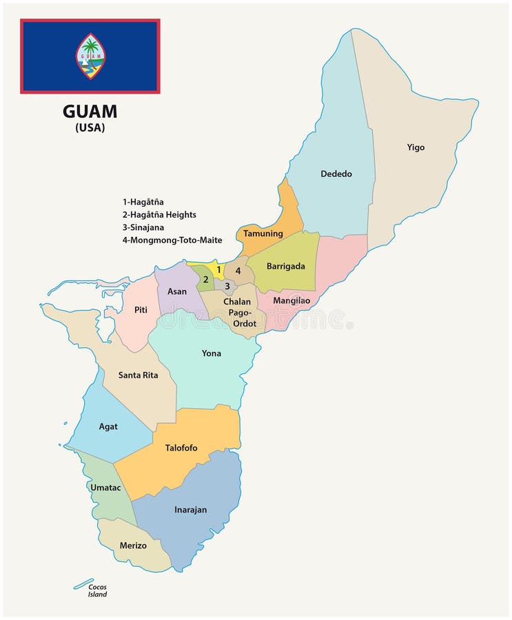 Guam Administrative Map with Flag Stock Vector - Illustration of design ...