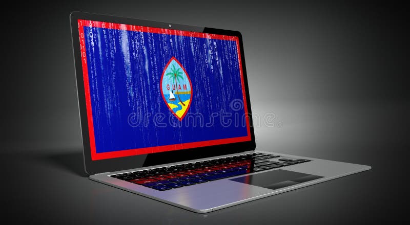 Guam - Country Flag and Binary Code on Laptop Screen Stock Illustration ...