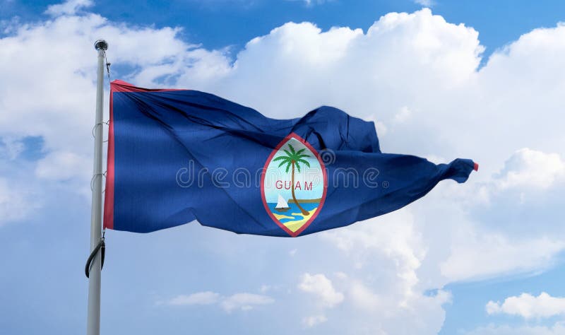 Guam Flag Waving on a Pole in a Blue Sky Stock Image - Image of ...