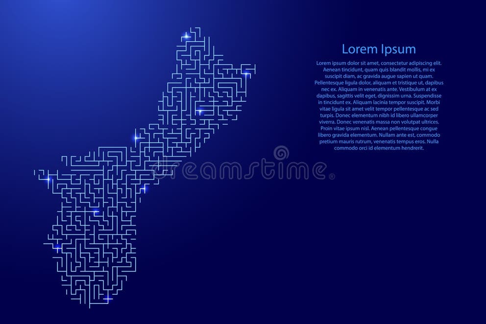 Guam Map from Blue Pattern of the Maze Grid and Glowing Space Stars ...