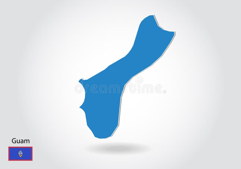 Guam Map Design with 3D Style. Blue Guam Map and National Flag. Simple ...