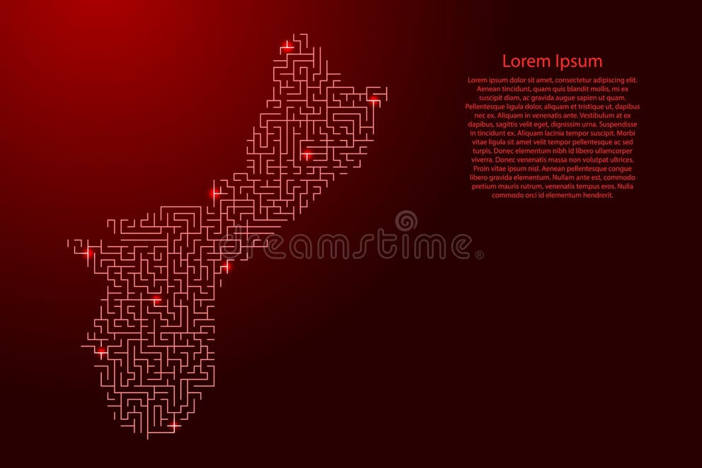 Guam Map from Red Pattern of the Maze Grid and Glowing Space Stars Grid ...