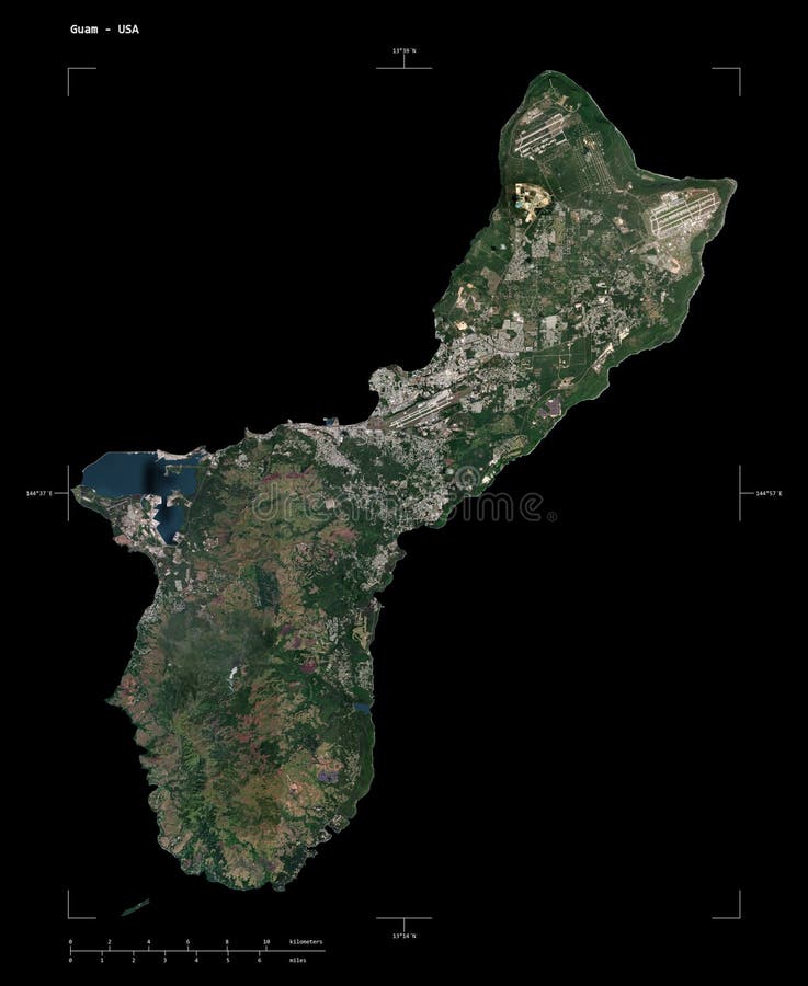 Guam - USA Shape on Black. High-res Satellite Stock Illustration ...