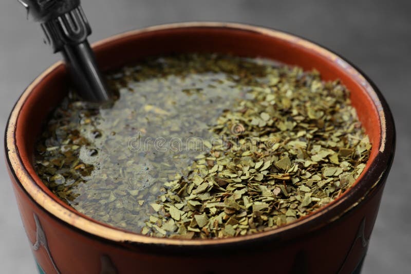 Guampa with Bombilla and Mate Tea on Table, Closeup Stock Image - Image ...