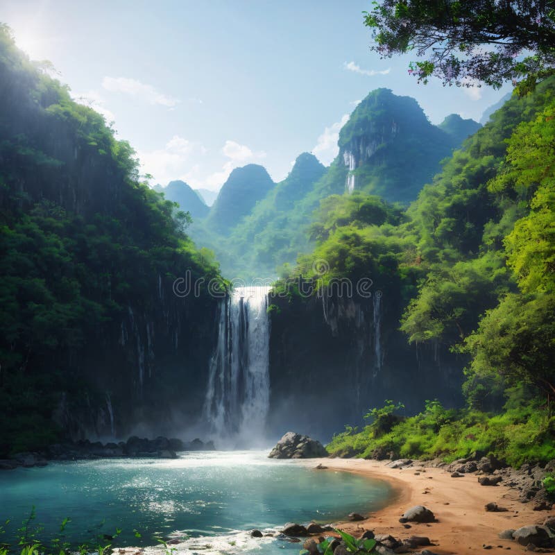 Guangxi Detian Cross-border Waterfall Made with Generative AI Stock ...