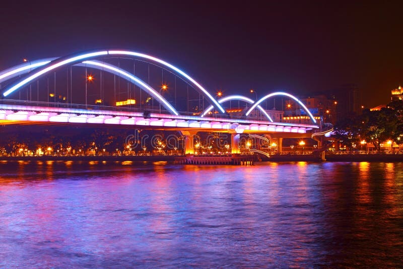 Guangzhou Bridge at Night in China Stock Photo - Image of landscape, communication: 20634602