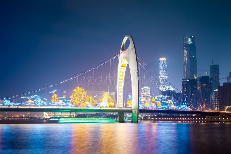 Guangzhou Liede Bridge at Night Stock Photo - Image of cruise ...