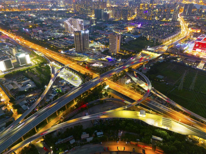 The Guangzhou Ring Expressway and Dongsha Interchange in the Evening ...
