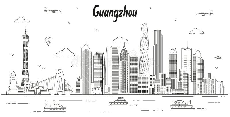Guangzhou Cityscape Line Art Vector Illustration Stock Vector ...