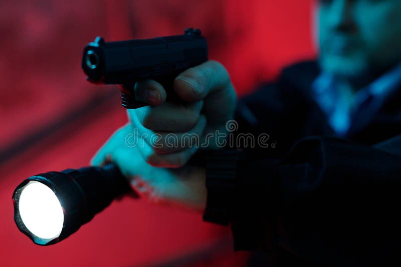 Guard with Flashlight Ready To Shoot Stock Image - Image of occupation ...