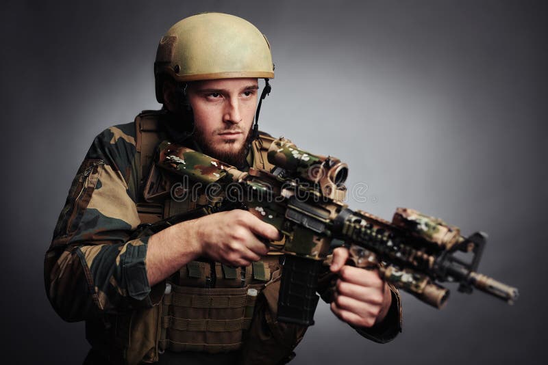 Guard with gun stock photo. Image of person, young, fighting - 61732482