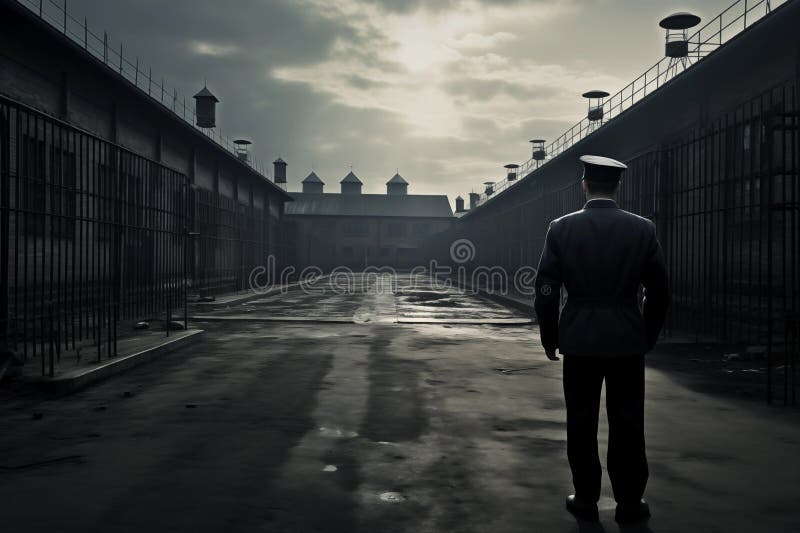 Guard Patrolling the Prison Yard. Generative AI Stock Photo - Image of ...