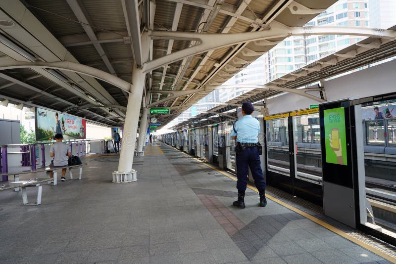 Guard Security are Waiting BTS Skytrain at Station Editorial Photo ...