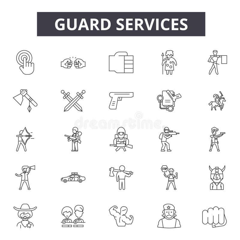 Guard Services Line Icons, Signs, Vector Set, Outline Illustration ...