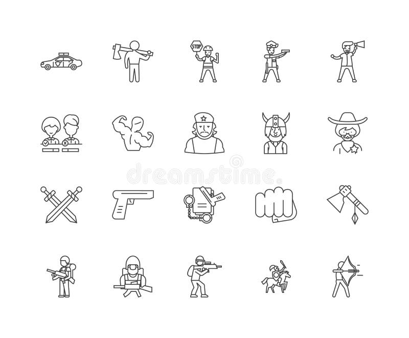 Guard Services Line Icons, Signs, Vector Set, Outline Illustration ...