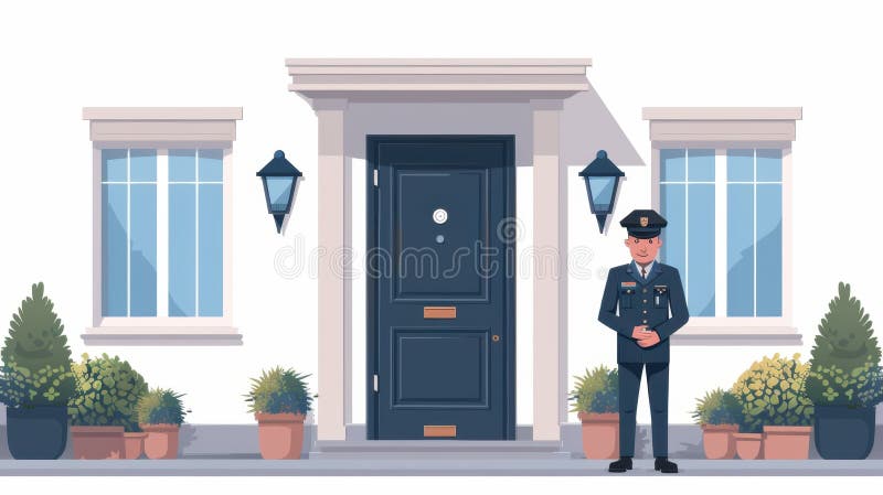 The Guard Standing in Front of the House at the Entrance. Illustration ...