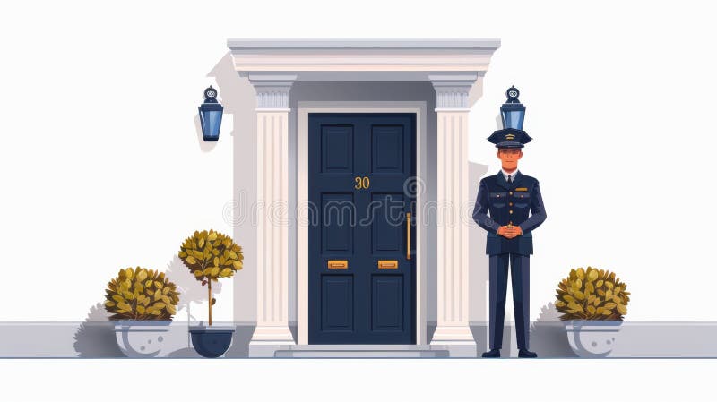 The Guard Standing in Front of the House at the Entrance. Illustration ...