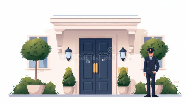 The Guard Standing in Front of the House at the Entrance. Illustration ...