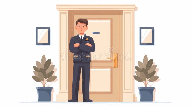 The Guard Standing in Front of the House at the Entrance. Illustration ...