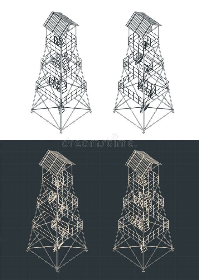 Guard Tower Isometric Blueprints Stock Vector - Illustration of ...