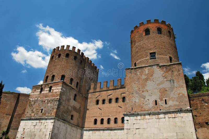Guard Towers on the Rome City Walls Stock Photo - Image of brick, stone ...