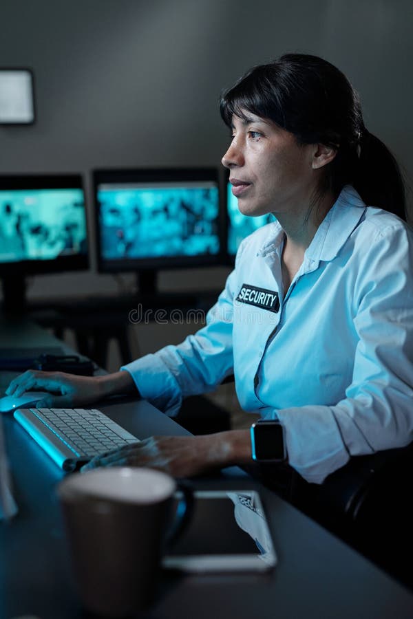 Guard Watching Cctv on Computer Screen Stock Photo - Image of ...
