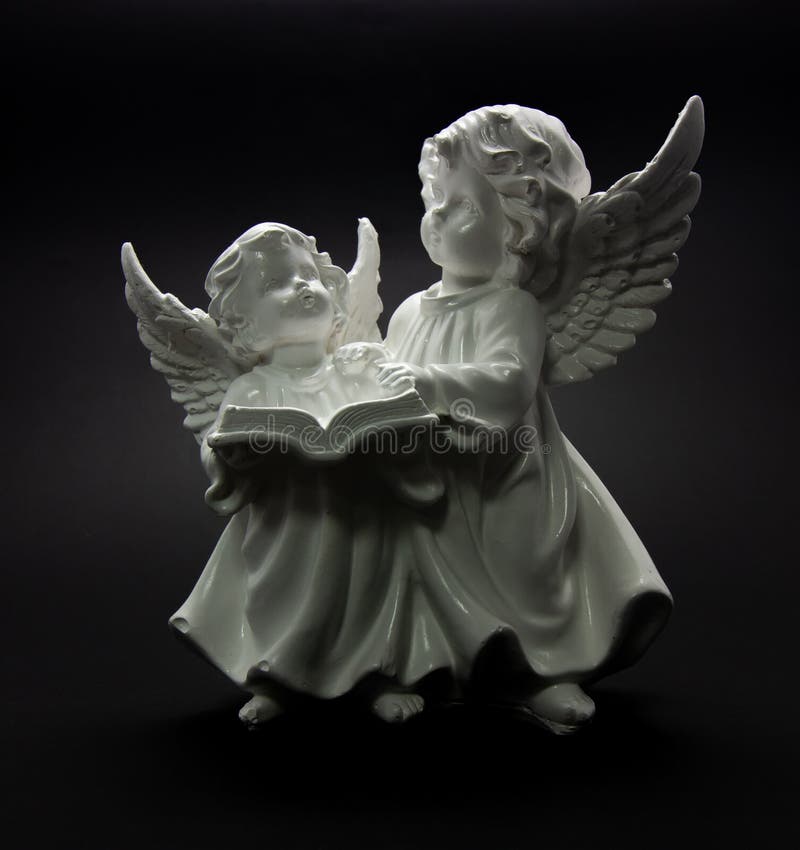 Guardian Angel on a Dark Background Two Angels are Reading a Book 库存图片 ...