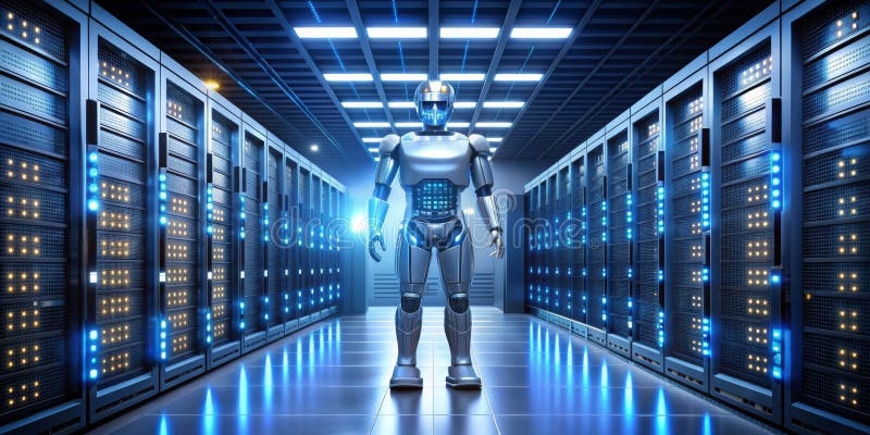 The Guardian of the Data Center a 3D Render of a Futuristic Robot ...