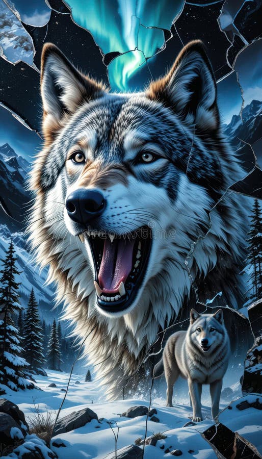 Guardian Wolf and Cracked Mirror Stock Photo - Image of cartoon, animal ...