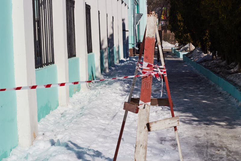 Guardrail Stretched Red Striped Tape No Entry. Stock Photo - Image of ...