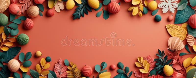 Guava Day, Autumn Leaves and Fruit Border on Orange Background Stock ...
