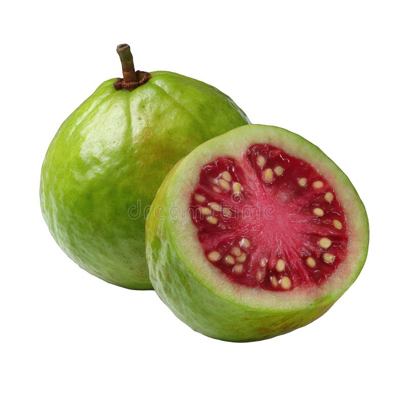 A Guava Fruit and a Half Guava with Red Pulp on a Black Background on ...
