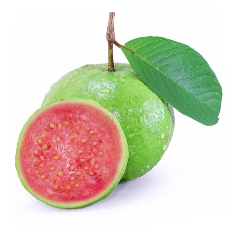 Half Guava Fruit with Green Leaf Isolated on White Background Stock ...