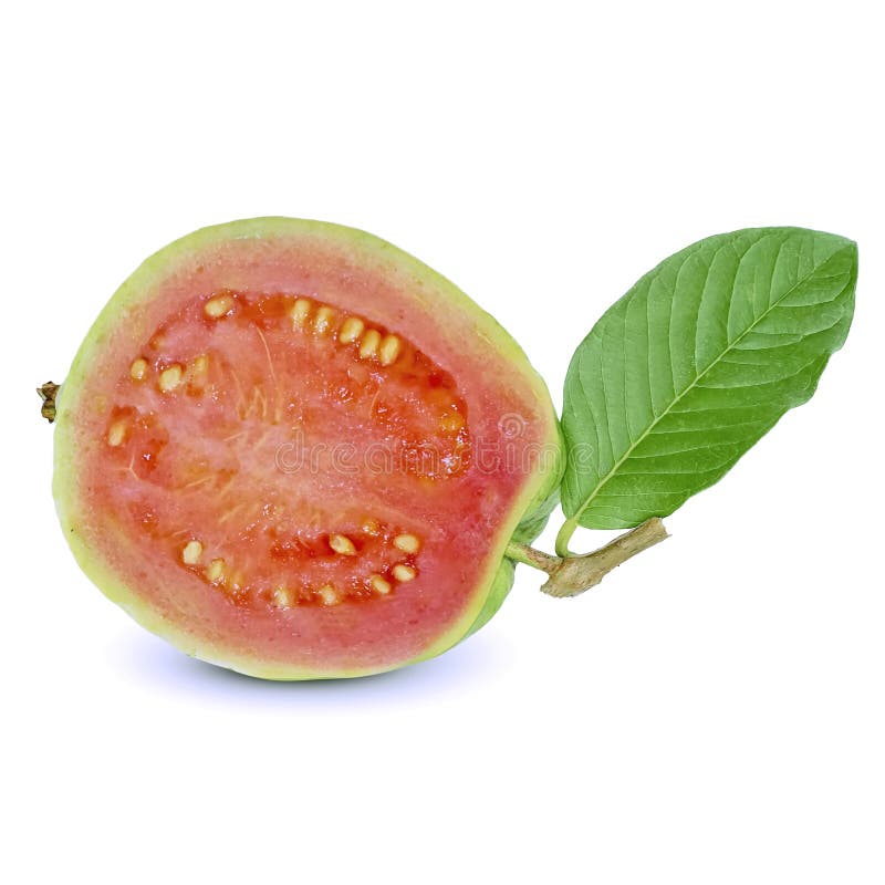 Half Guava Fruit with Green Leaf Isolated on White Background Stock ...