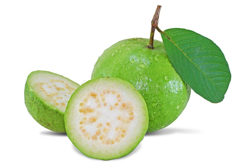 Half Guava Fruit with Green Leaf Isolated on White Background Stock ...