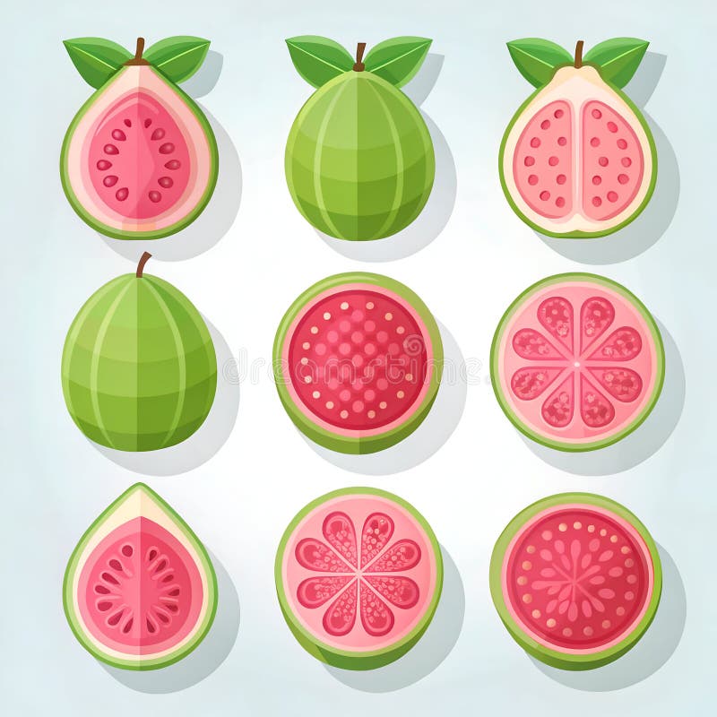 Guava Icon Set in Flat Vector Style Stock Illustration - Illustration of colorful, shape: 376170976