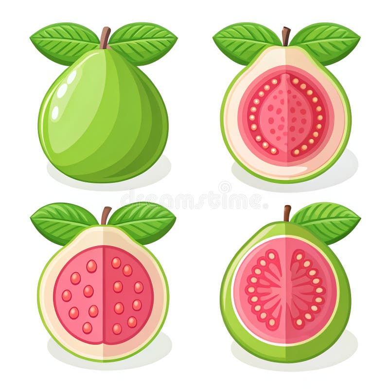 Guava Icon Set in Flat Vector Style Stock Illustration - Illustration ...